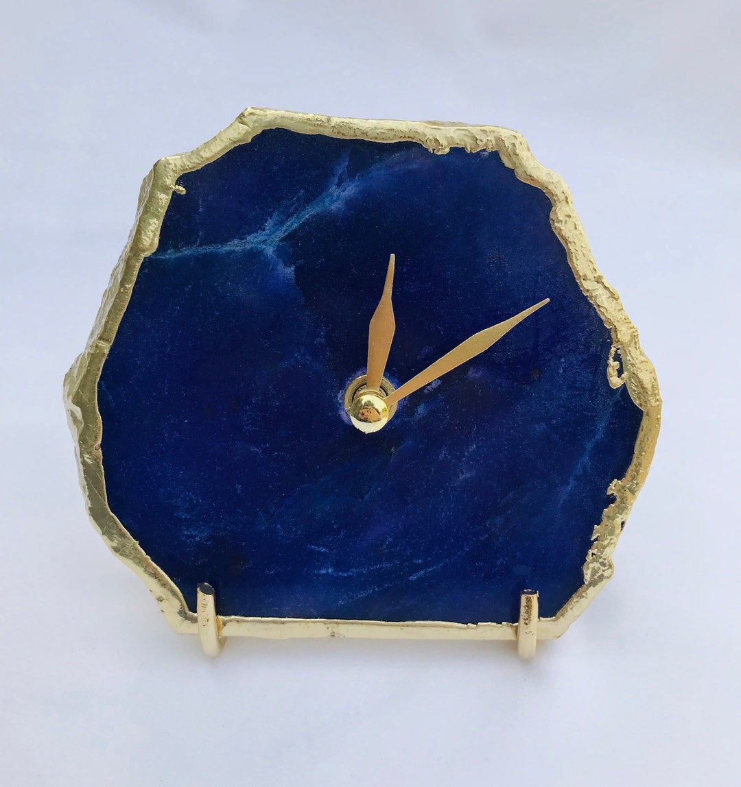 Indigo Blue Agate Desk/wall Clock, Can Be Personalised/customised ...