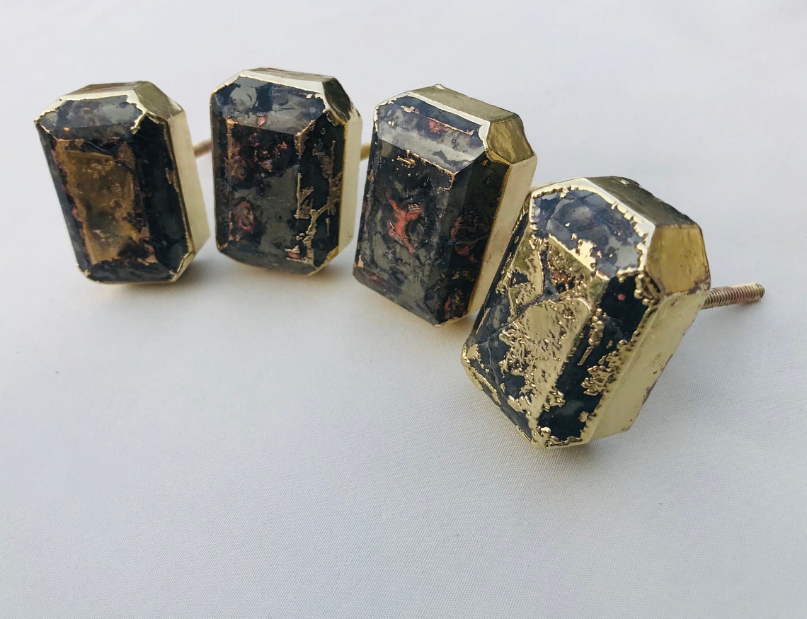 Set of 4 Large Faceted Pyrite Gemstone/Agate Classic Vintage | Etsy