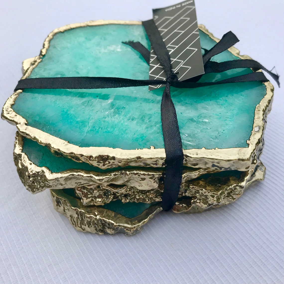 Aqua Agate Set of 4 Large Coasters/personalised Momentos - Etsy