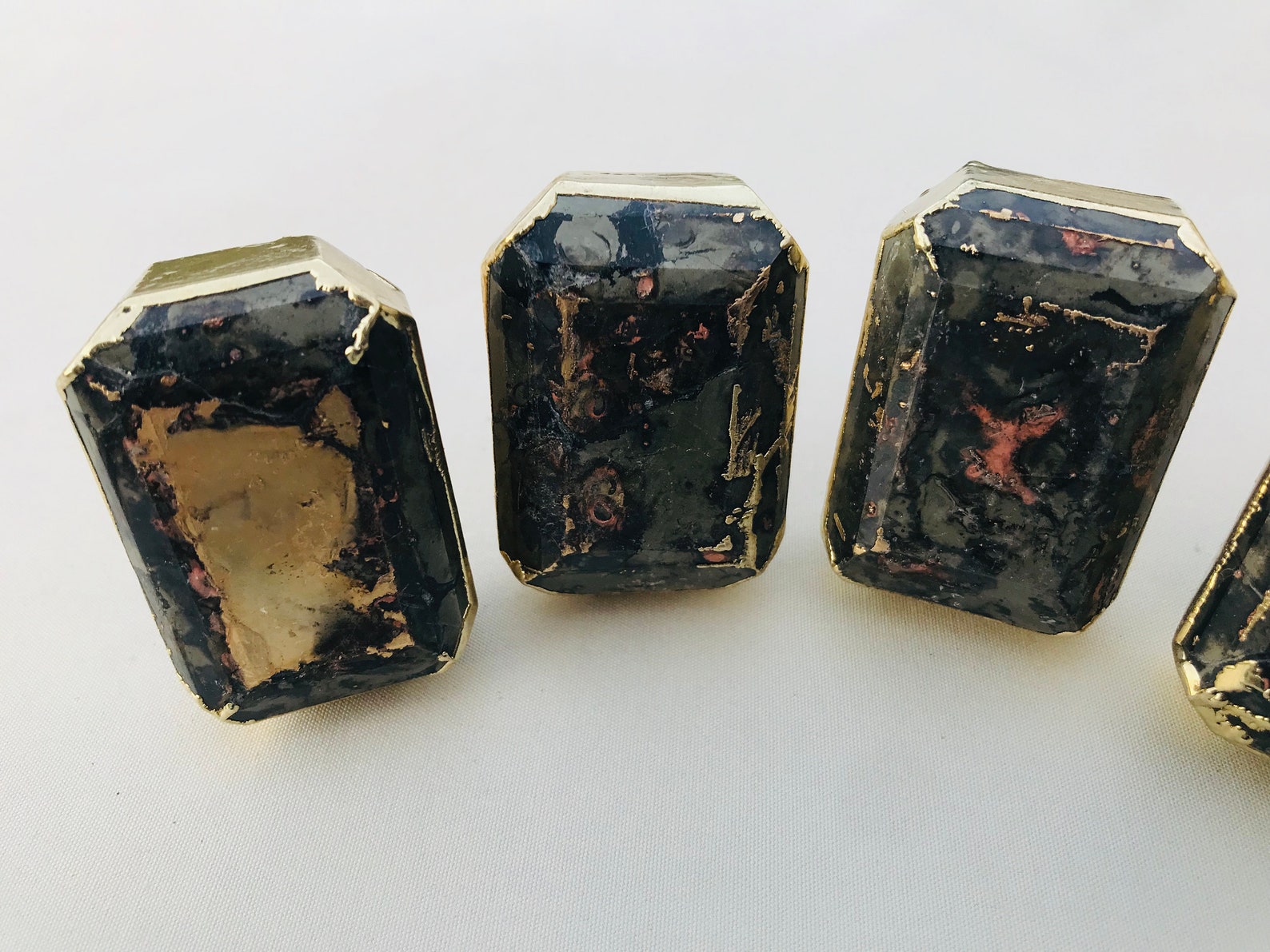 Set of 4 Large Faceted Pyrite Gemstone/Agate Classic Vintage | Etsy