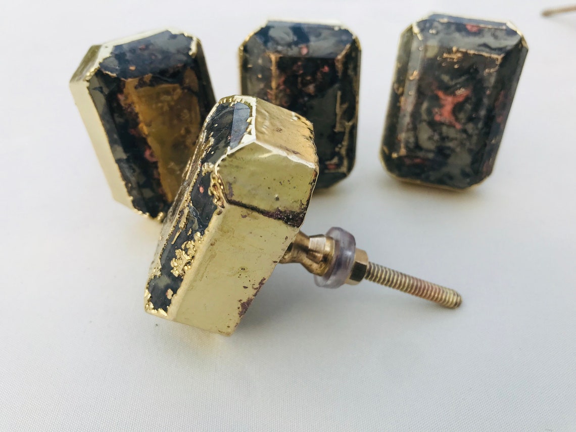 Set of 4 Large Faceted Pyrite Gemstone/Agate Classic Vintage | Etsy