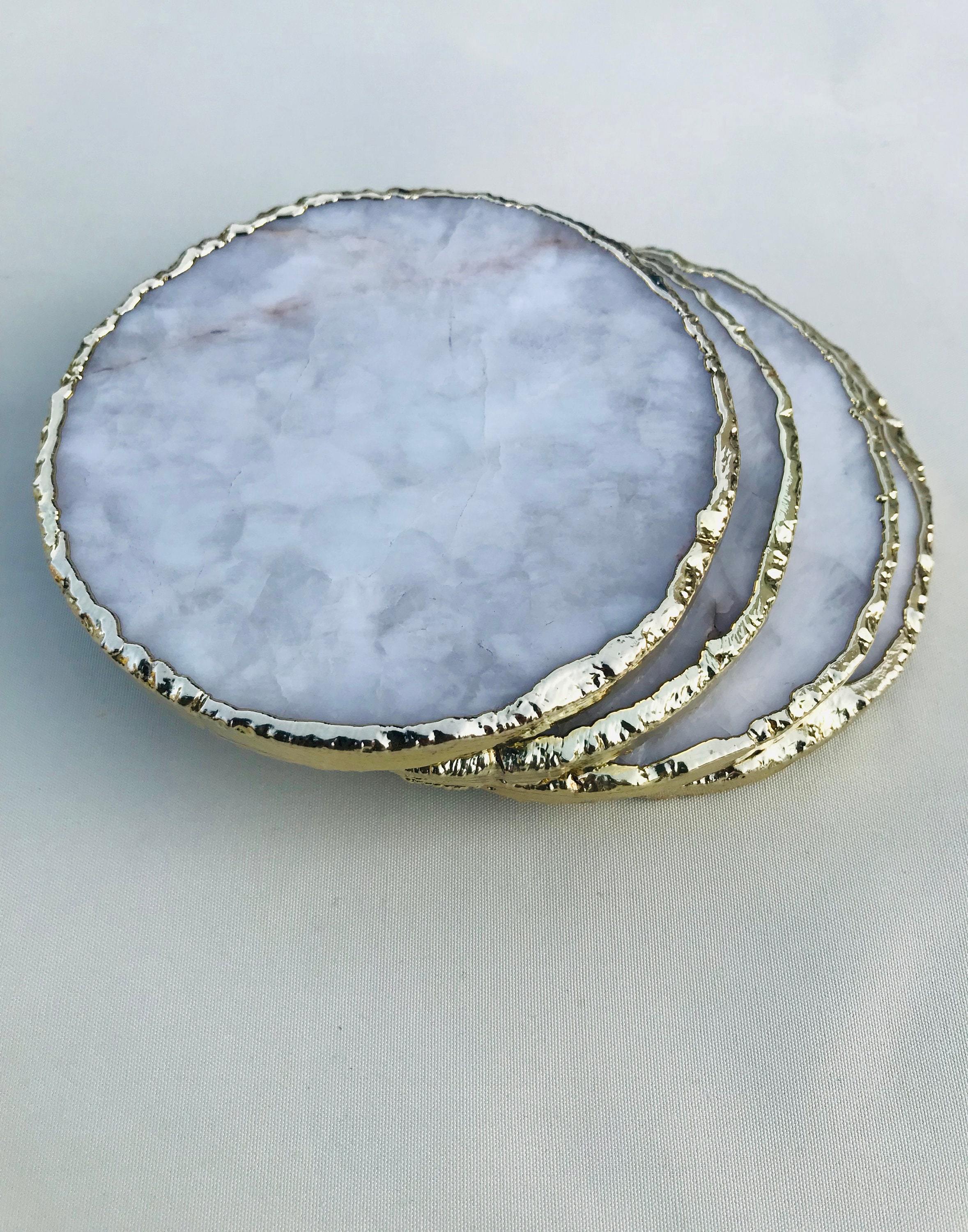 White Agate Hand Rounded Coasters Set of 4 Large - Etsy
