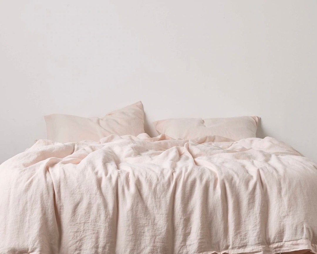 Baby Pink 100% Pure Linen Linen Cotton Mix 3 Piece Duvet Cover Set 4 ...