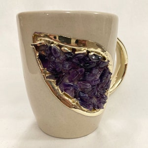 Set of 2 personalised Cream and Gold Ceramic Coffee/tea Mug With Purple ...