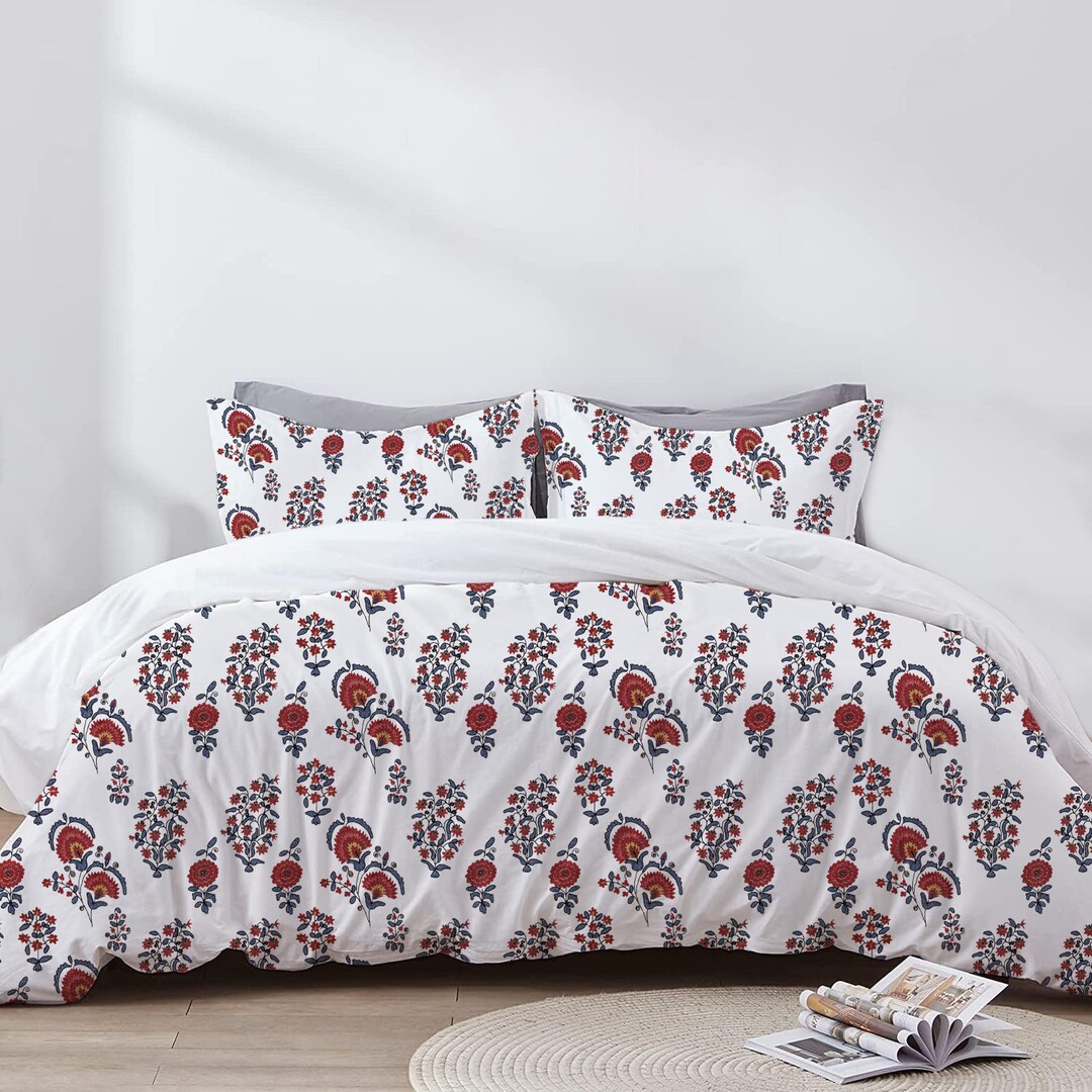 Isolde 3 Piece Crewel Embroidered Duvet Set Linen Cotton Mix ...