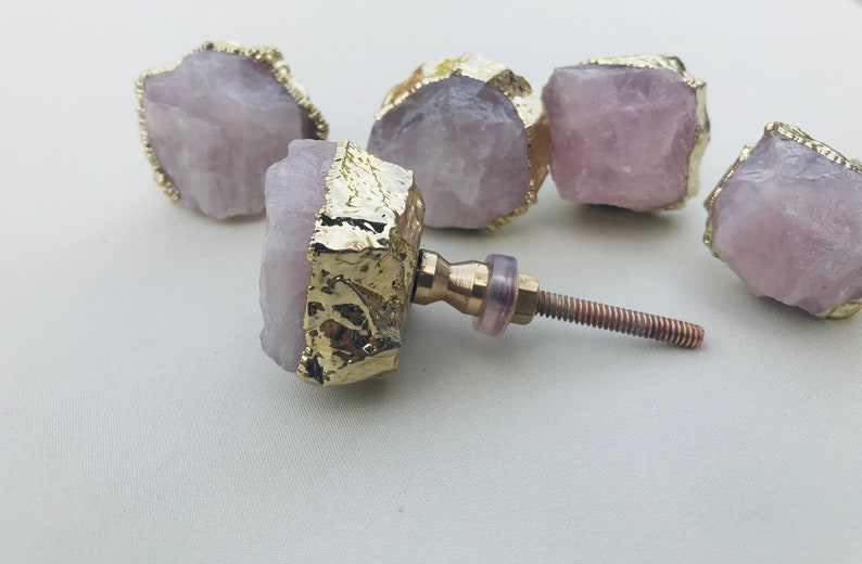 Set of 6 Rose Quartz Crystal Knobs Finish Cabinet Drawer Pull - Etsy