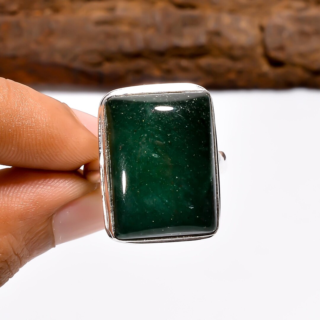 Natural Green Jade Sterling Silver Ring | Rectangular Green Jade ...