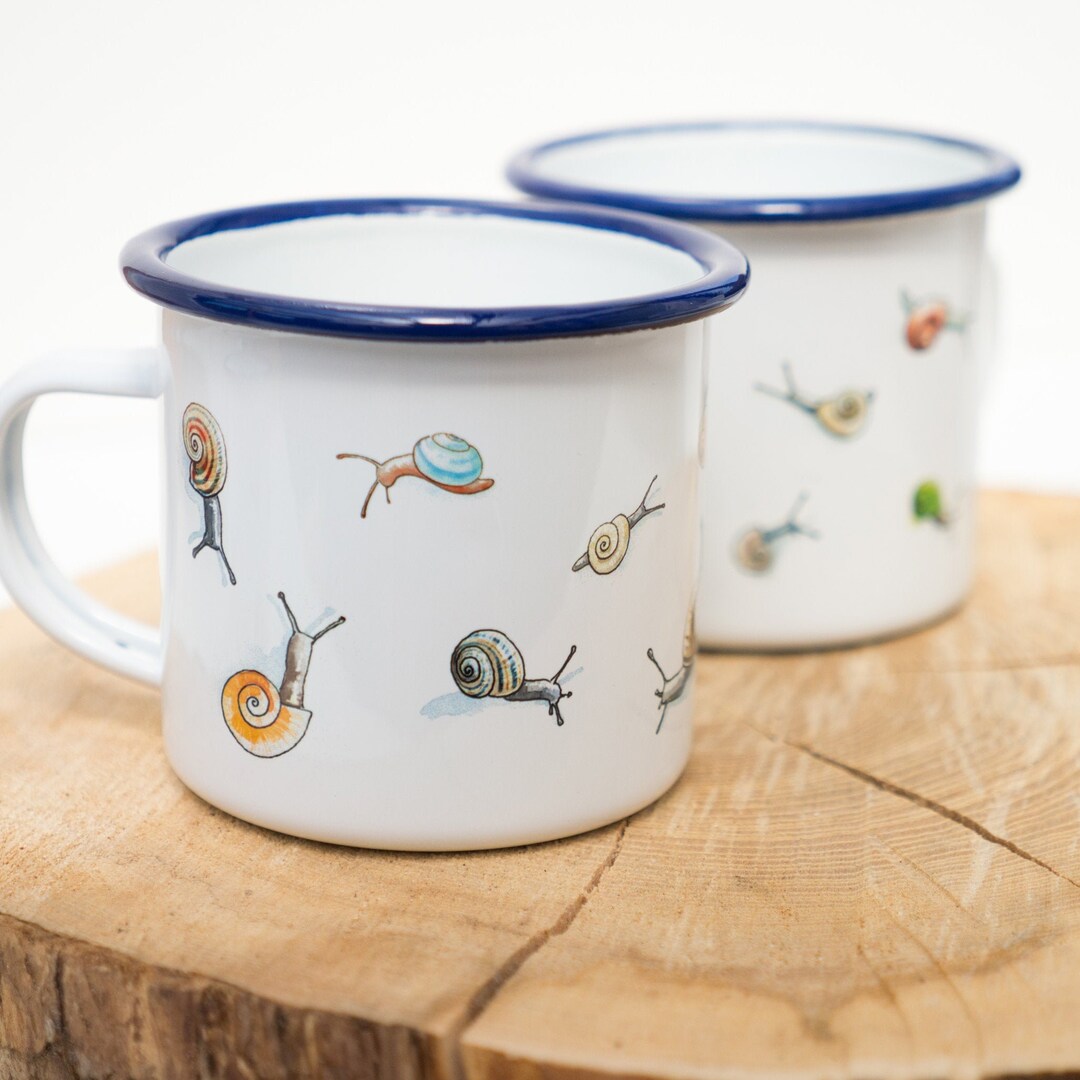 Enamel Mug With Small Snails, Gift Mug for Garden Friends, Enamel Cup ...