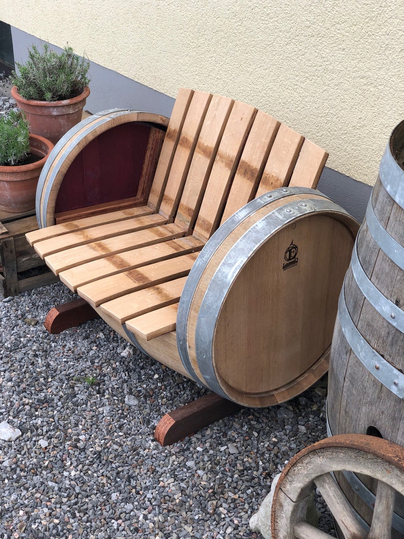 Wine Barrel 1-seater Bench Made of Oak - Etsy