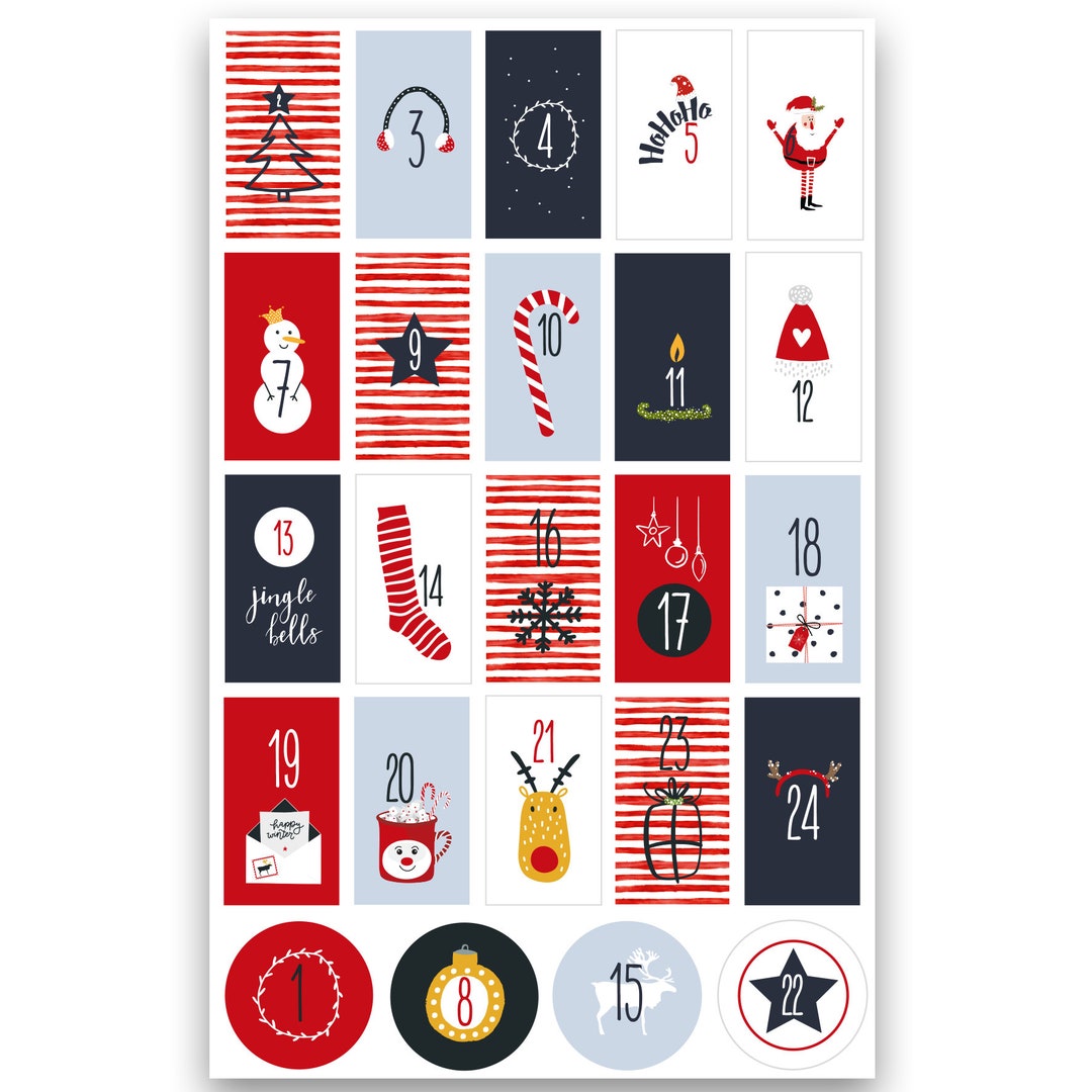 Advent Calendar Numbers Santa Sticker Advent Numbers Advent - Etsy