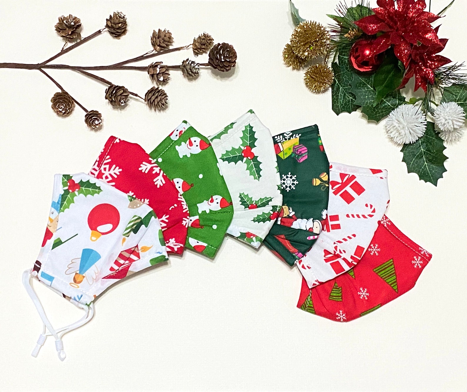 Christmas and Winter Face Masks With Filters, Washable, 3 Layers, 100% ...