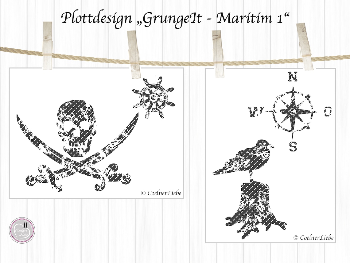 Maritime Plotterdatei Pirat Möwe Windrose Steuerrad Grunge - Etsy.de
