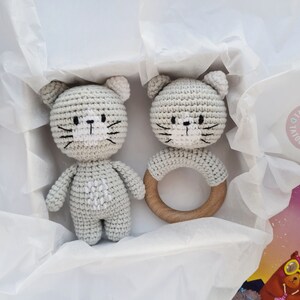 New Mom Gift Basket With Crochet Cat Baby Rattle, Pregnancy Gift Box ...