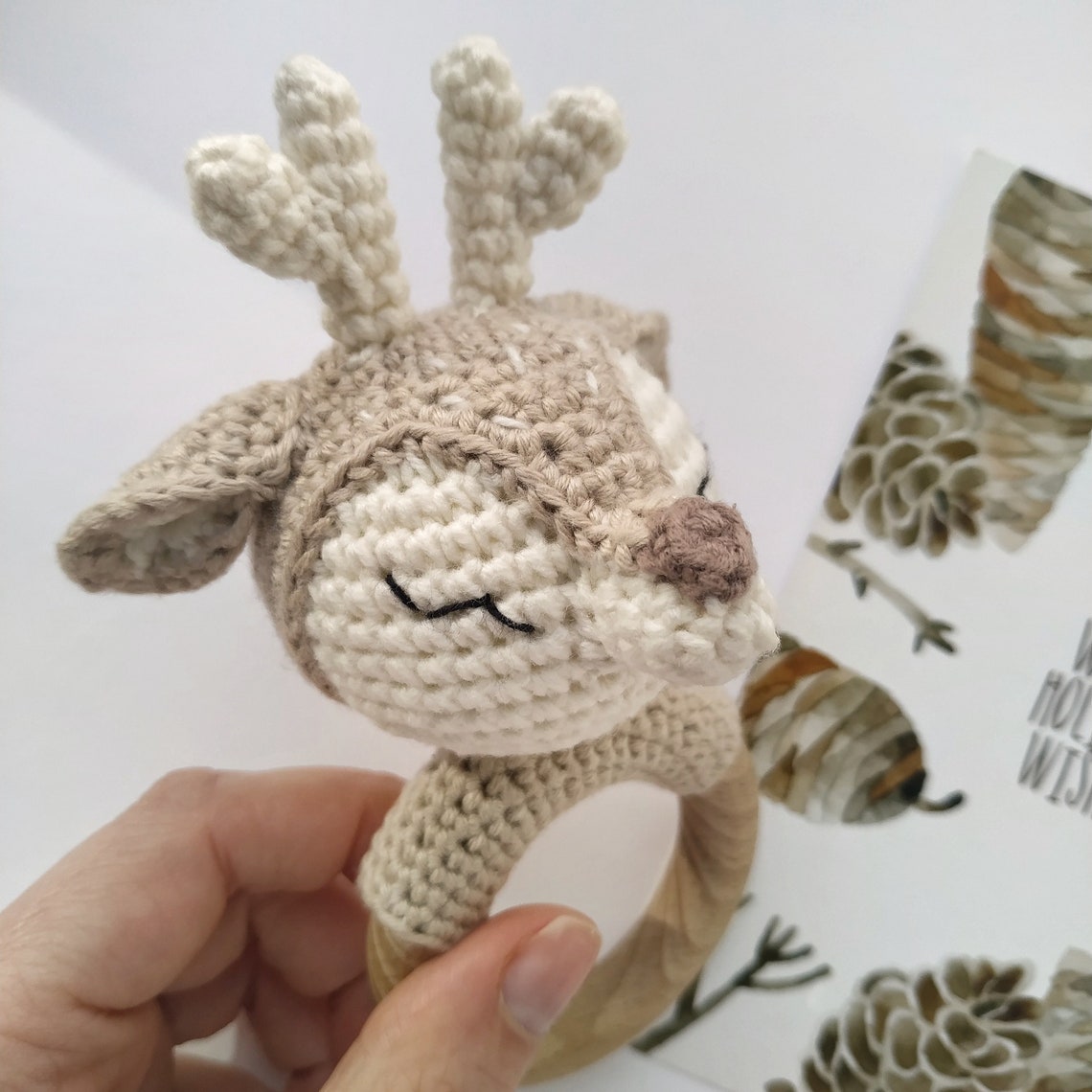 Neutral deer rattle baby gift expecting mom gift for rustic | Etsy