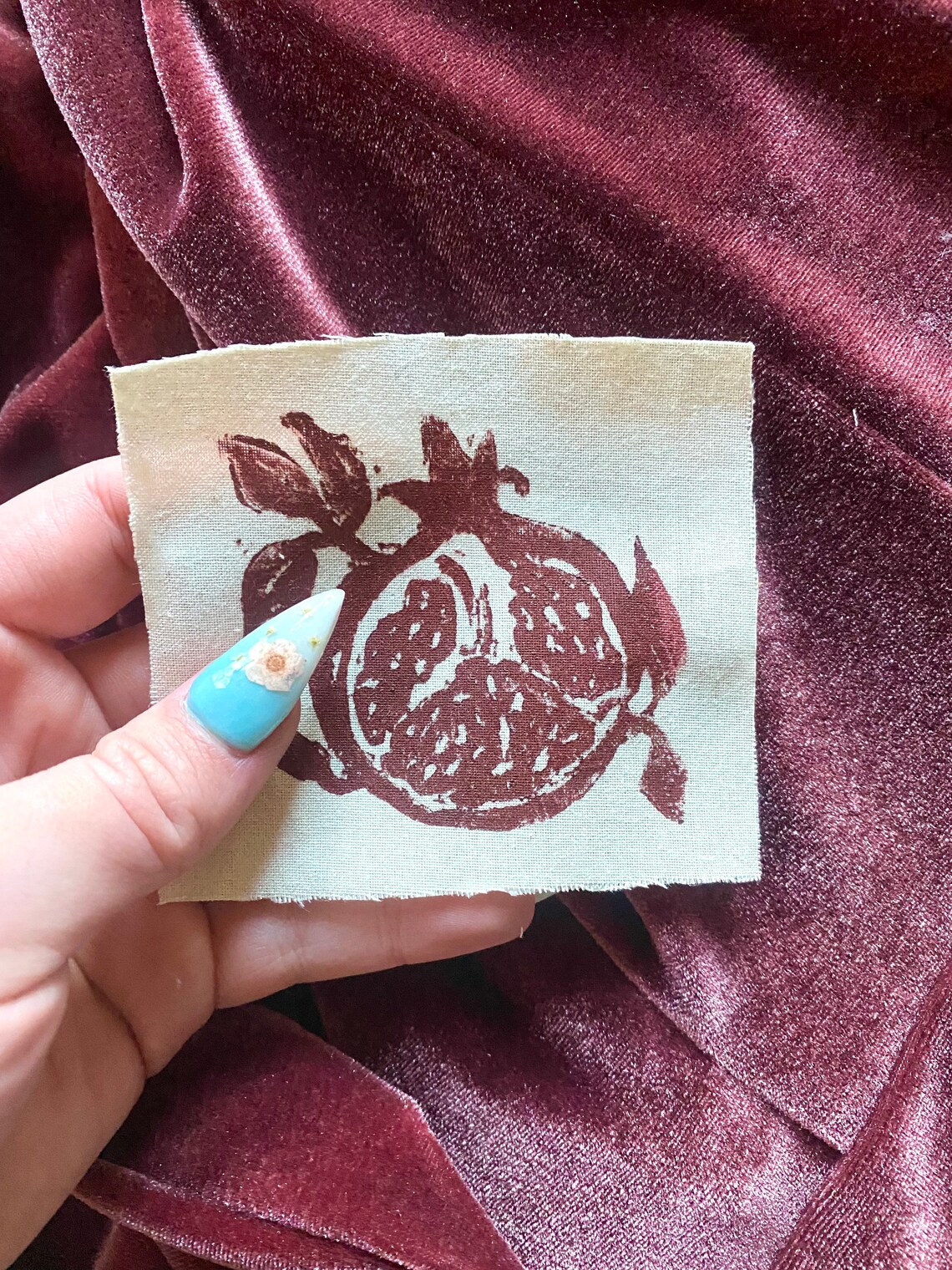 Pomegranate Block Printed Sew on Patch - Etsy