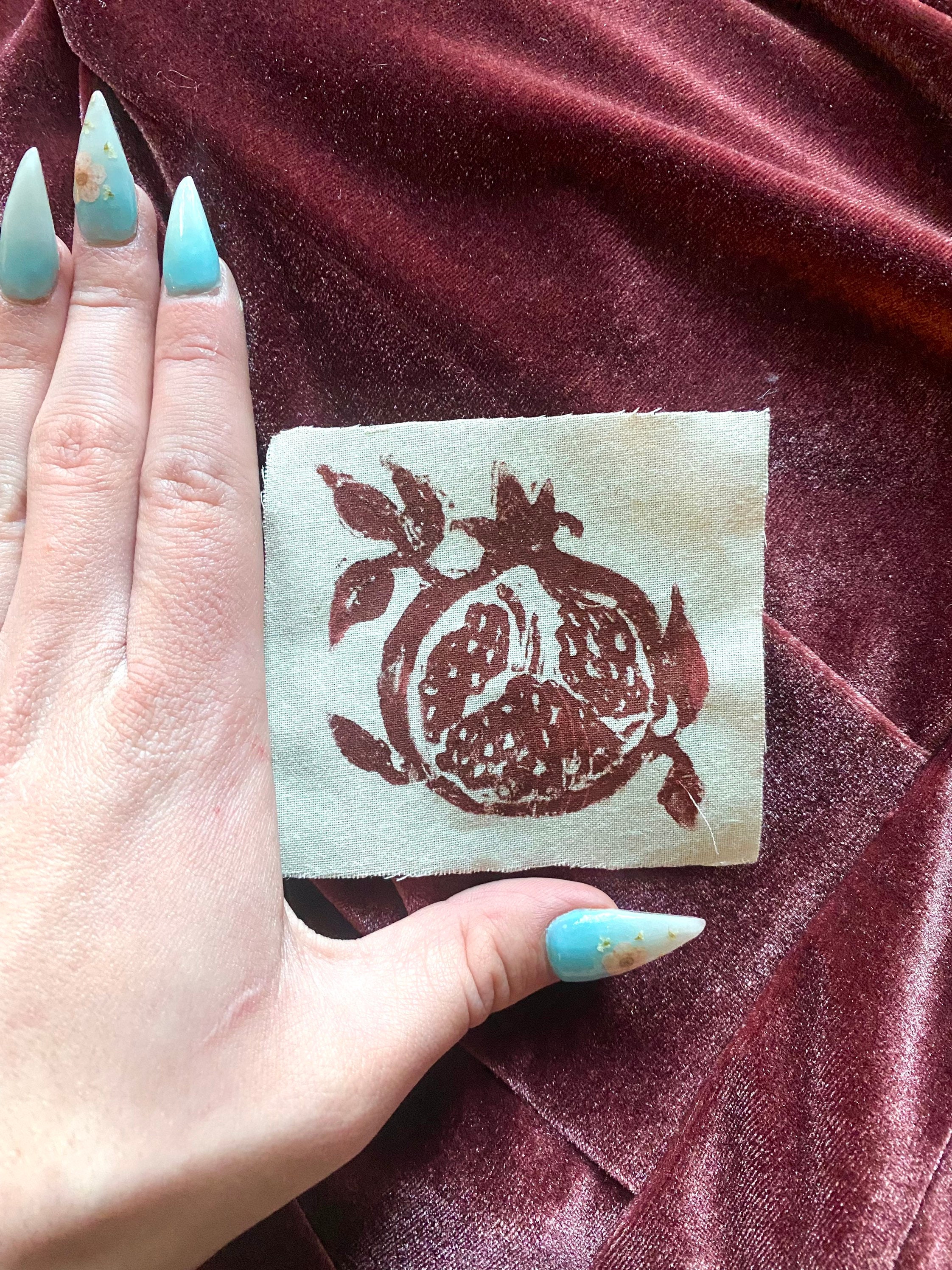 Pomegranate Block Printed Sew on Patch - Etsy