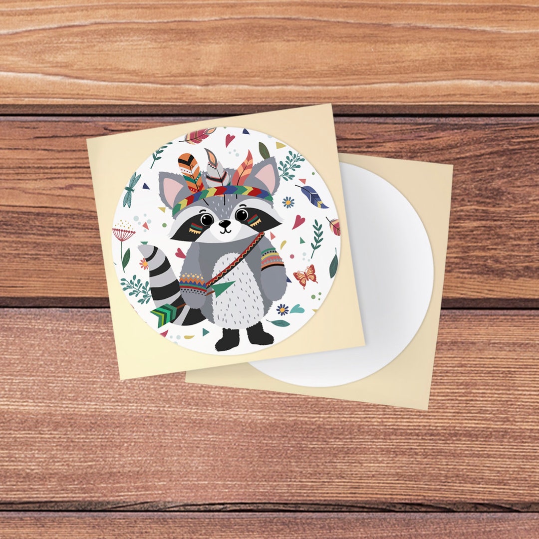 Raccoon Art Skin Rainbow Feathers Art Round Skin Sticker Decal Cute ...