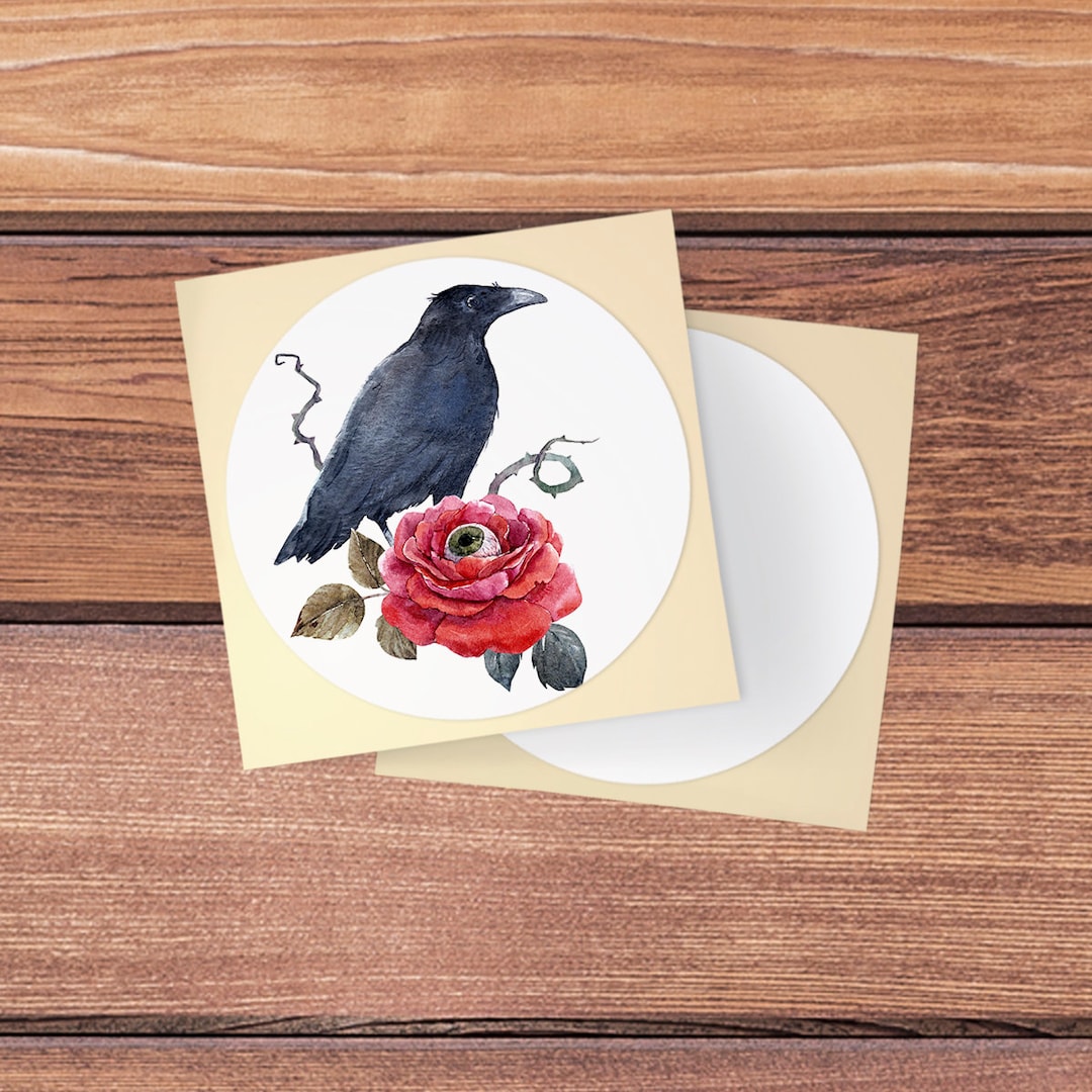 Decal for Pop Socket Red Rose Black Crow Raven Round Sticker iPhone ...