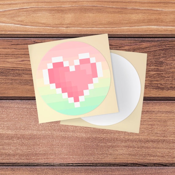 Retro Art Skin Stiker With Heart Pixel Art Sticker Round Skin | Etsy