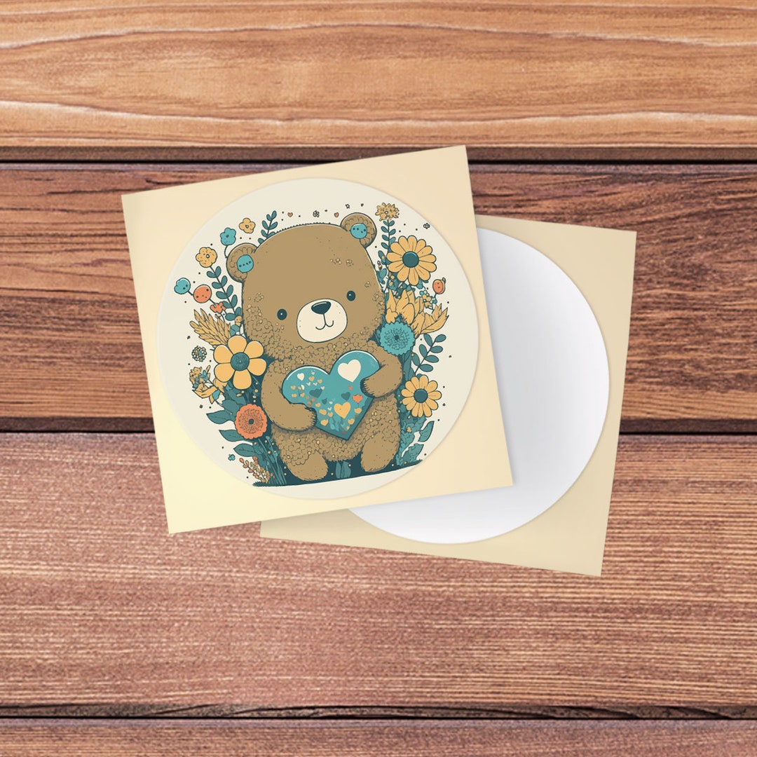 Kawaii Bear Art Round Skin for Popsocket Cute Heart Art Floral Skin ...