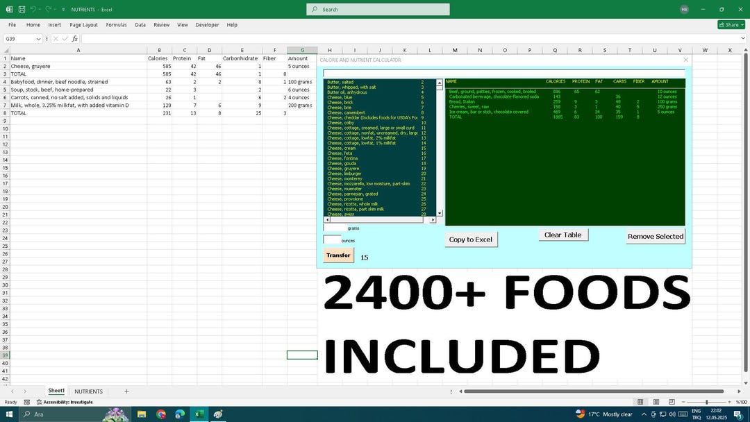 Excel Calorie & Nutrient Calculator With Food Database | Weight Control ...