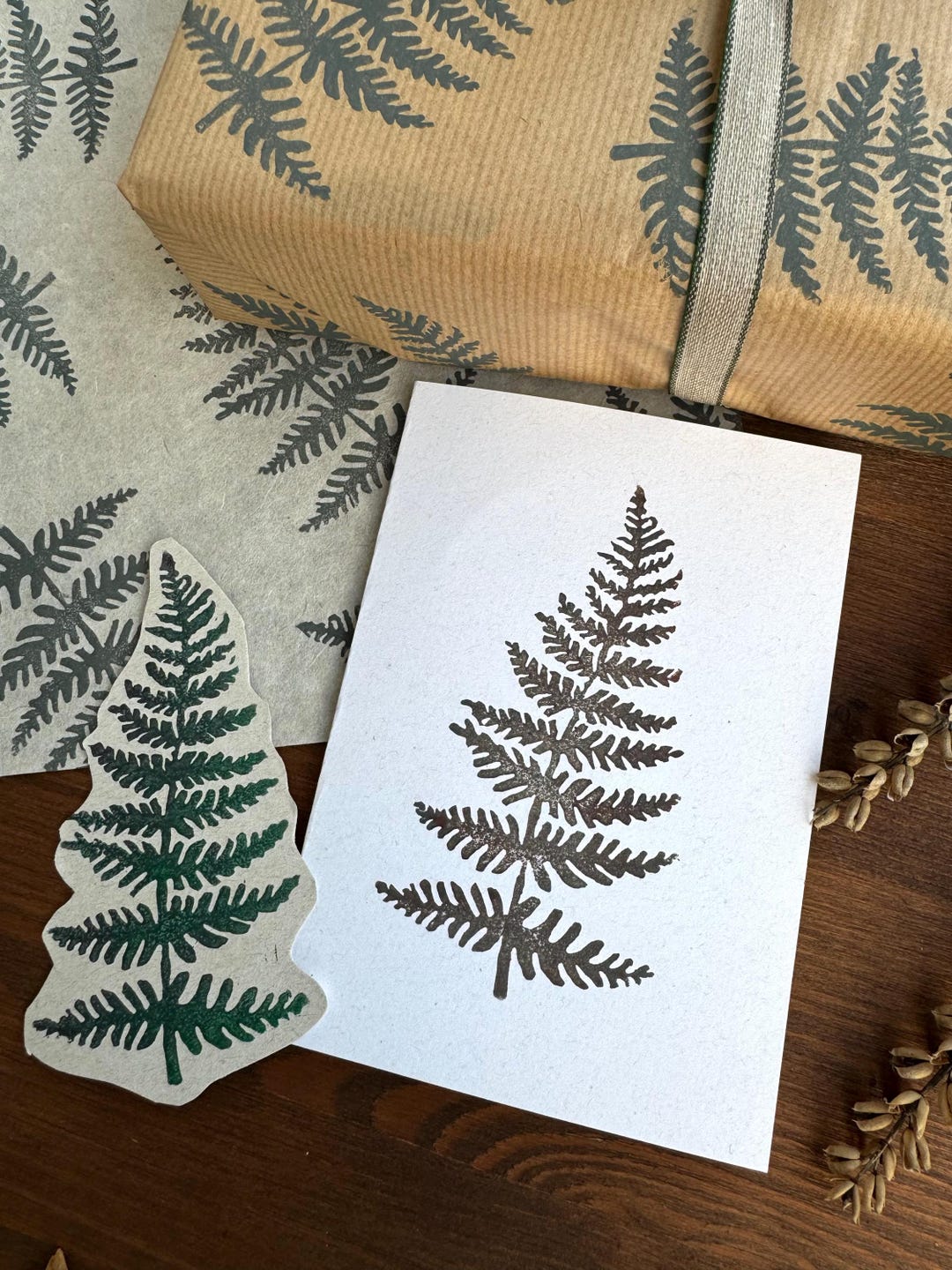 Hand Carved Fern Rubber Stamp – Botanical Forest Block Print Stamp for ...