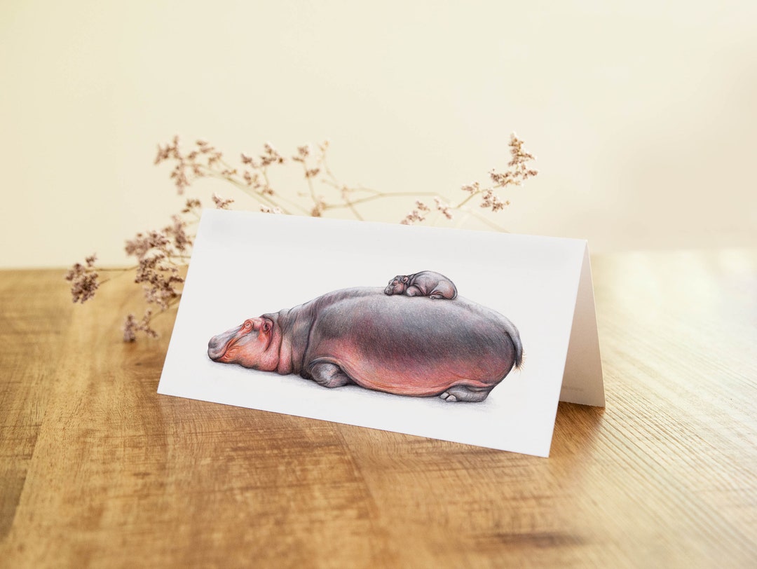Hippopotamus Card, Birthday Card, Greeting Card, Whimsical Cards ...