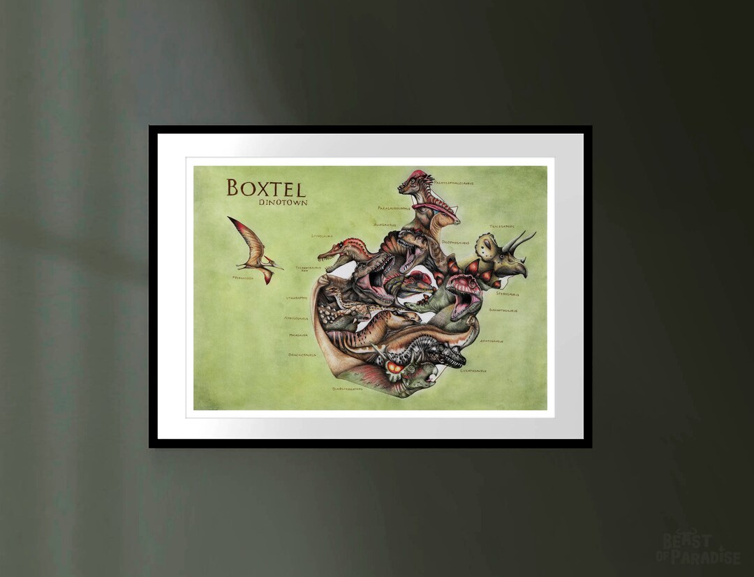 Boxtel Dino Town, 30 X 40 Cm, Map Art Print, Animal Map Wall, Adventure ...