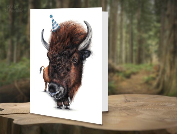 Bison Birthday Card Greeting Card Handmade Card Blank - Etsy