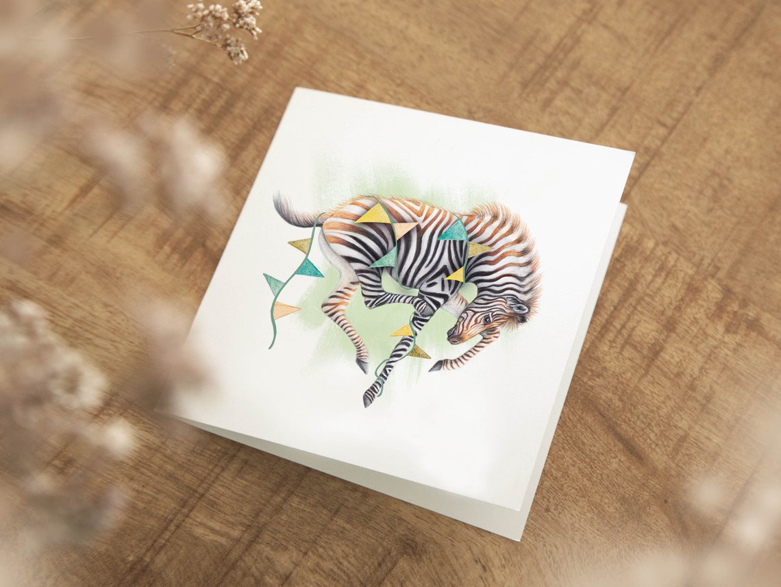 Zebra Kaart, Birthday Card, Greeting Card, Whimsical Cards, Blank Cards ...