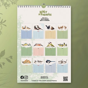 Birds Birthday Calendar, Perpetual Calendar, Gift for Friend, Art ...