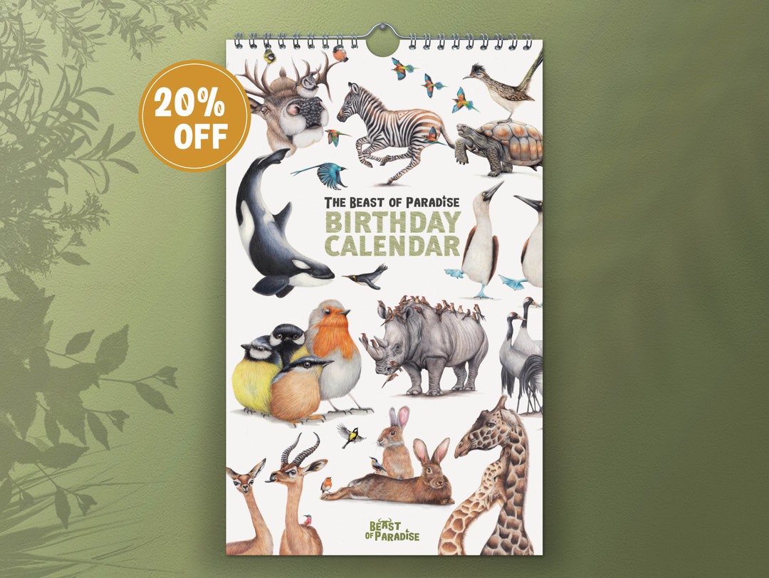 Wildlife Birthday Calendar, Perpetual Calendar, Gift for Friend, Art ...
