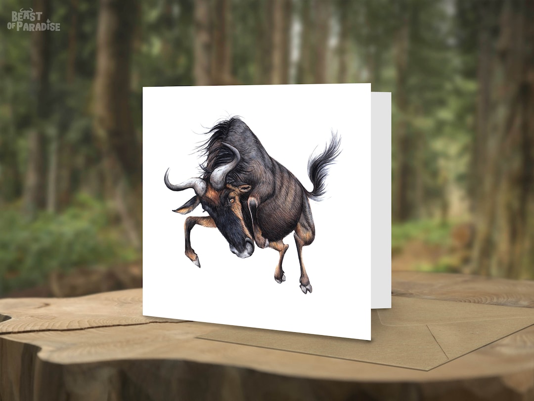 Wildebeest Card, Birthday Card, Greeting Card, Whimsical Cards, Blank Cards, Gift for Her, Funny ...