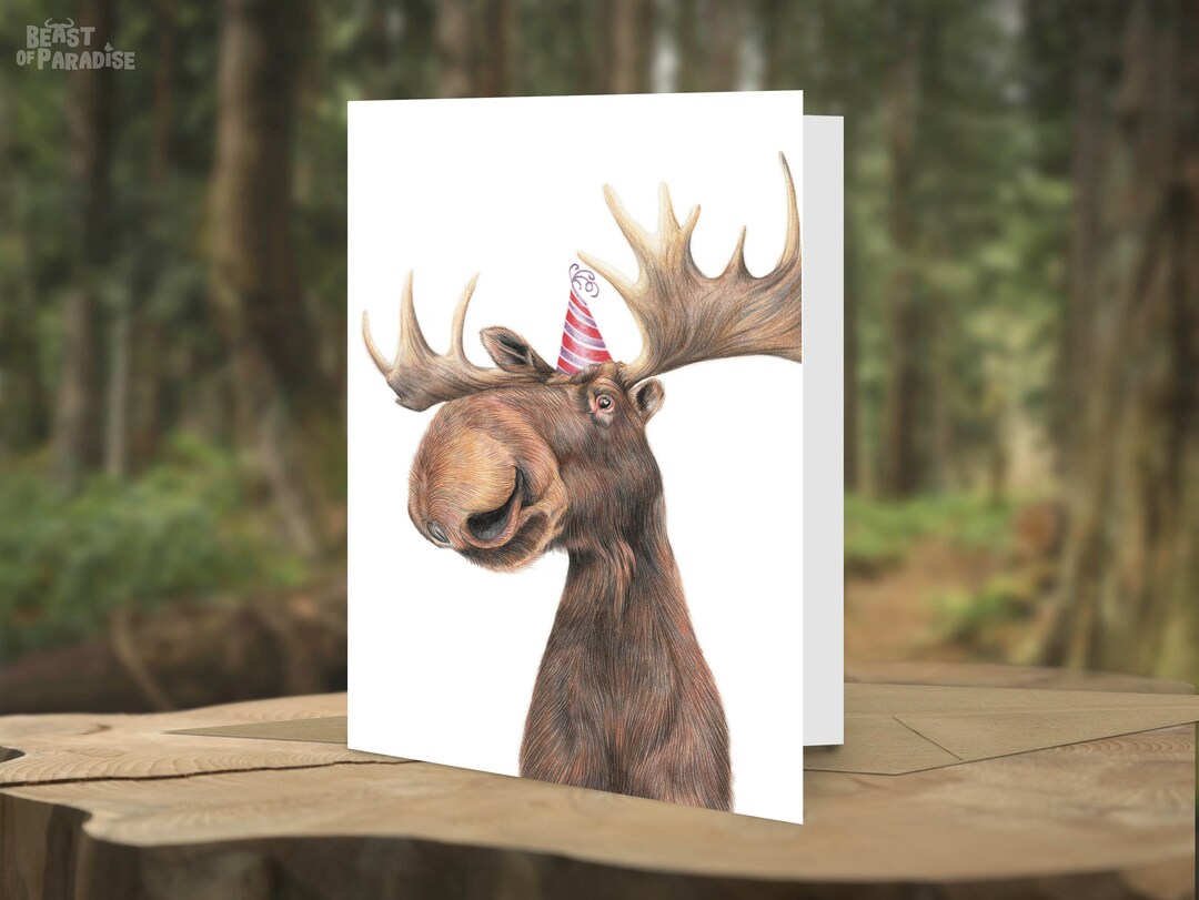 Moose Card, Birthday Card, Greeting Card, Whimsical Card, Blank Cards ...