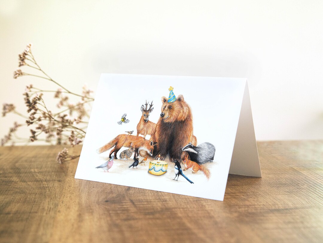 Happy Bear Day, Birthday Card, Greeting Card, Whimsical Cards, Blank ...