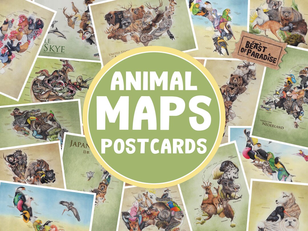 Animal Map Cards, Animal Postcards, Post Crossing, Country Cards ...