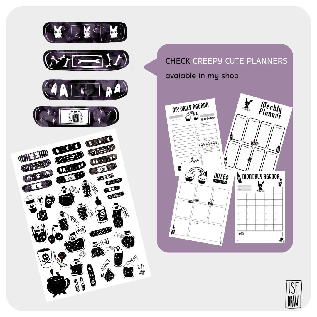 Creepy Cute Stickers Bundle Printable Plaster Stickers Dark Academia ...