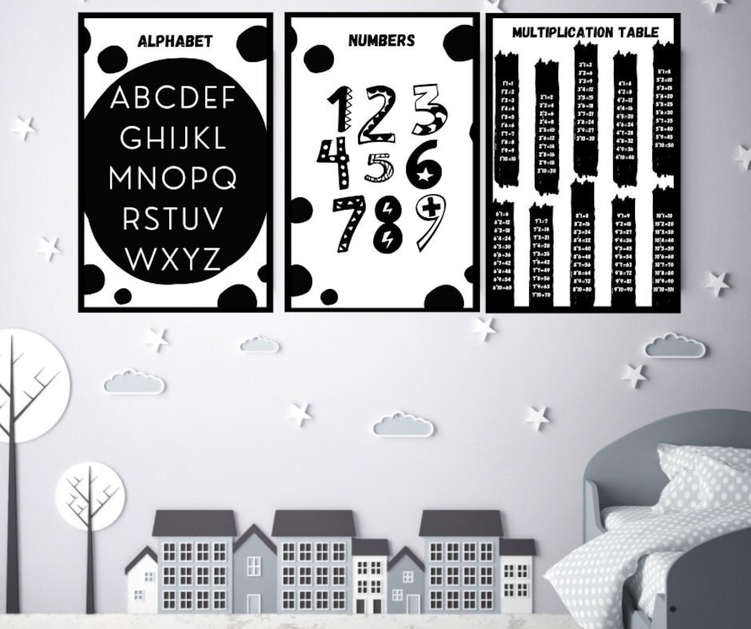 BW Multiplication Table Poster Set A4, A3 Class Room Science Prints ...