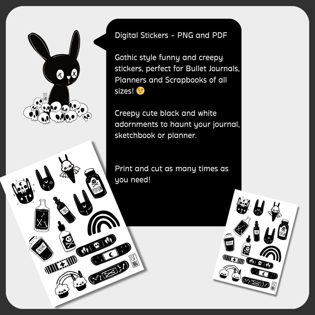 Creepy Cute Stickers Bundle Printable Plaster Stickers Dark Academia ...