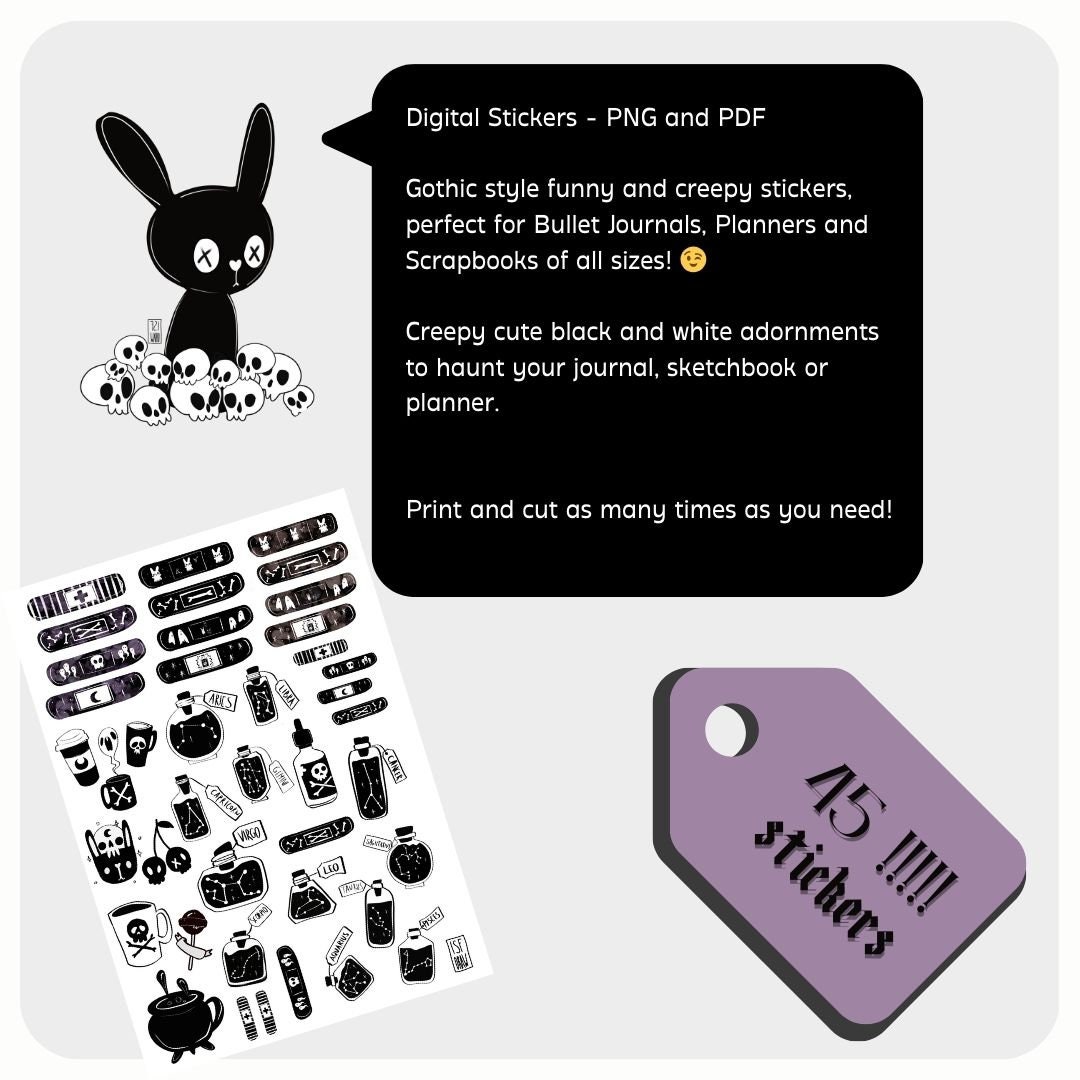 Creepy Cute Stickers Bundle Printable Plaster Stickers Dark Academia ...