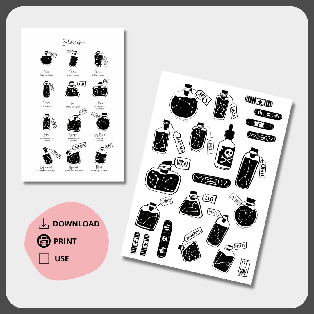 Printable Zodiac Signs Stickers Kawaii Planner Stickers Printable ...
