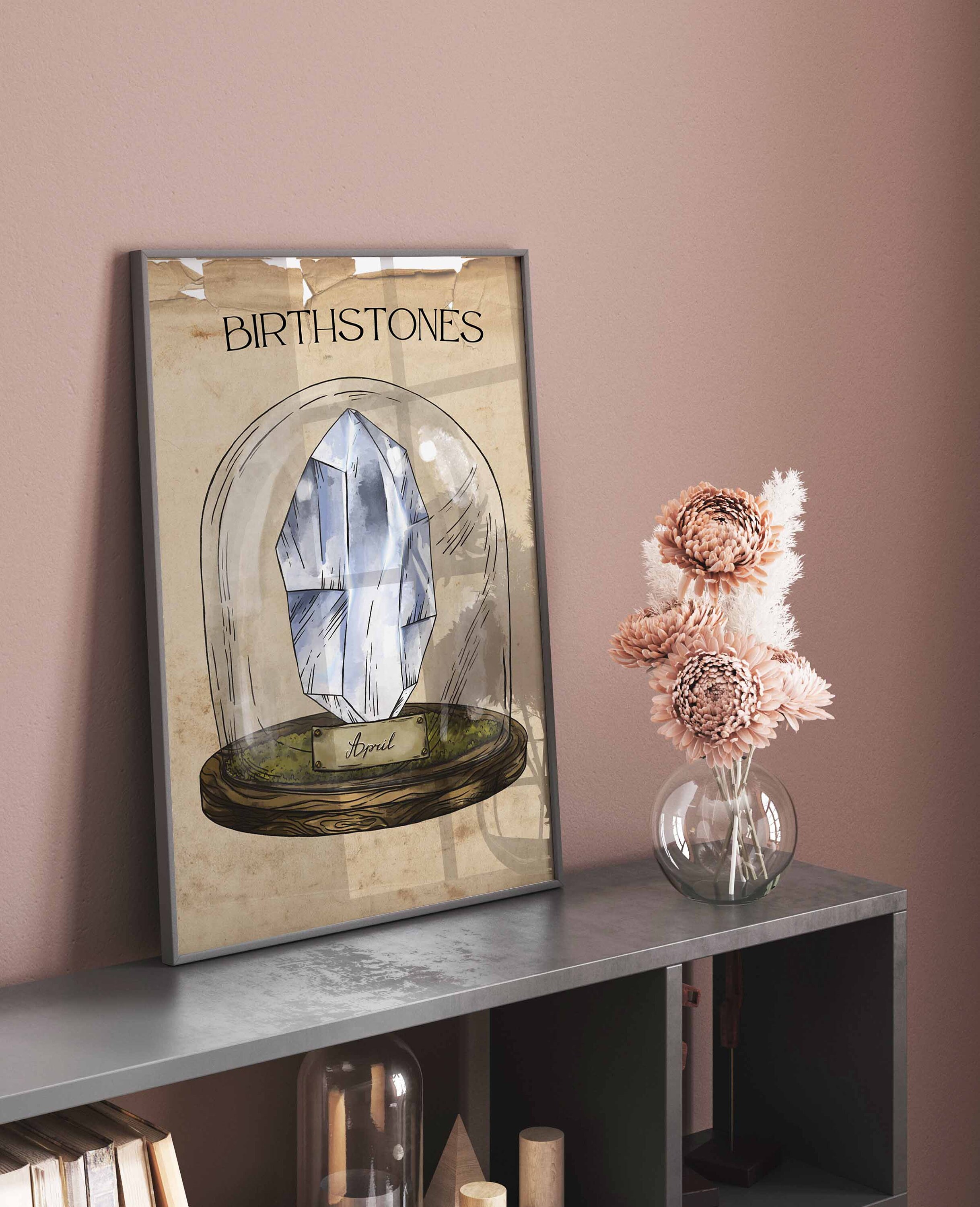 Birthstone Chart Printable Wall Art Set Watercolor Gemstone Monthly ...