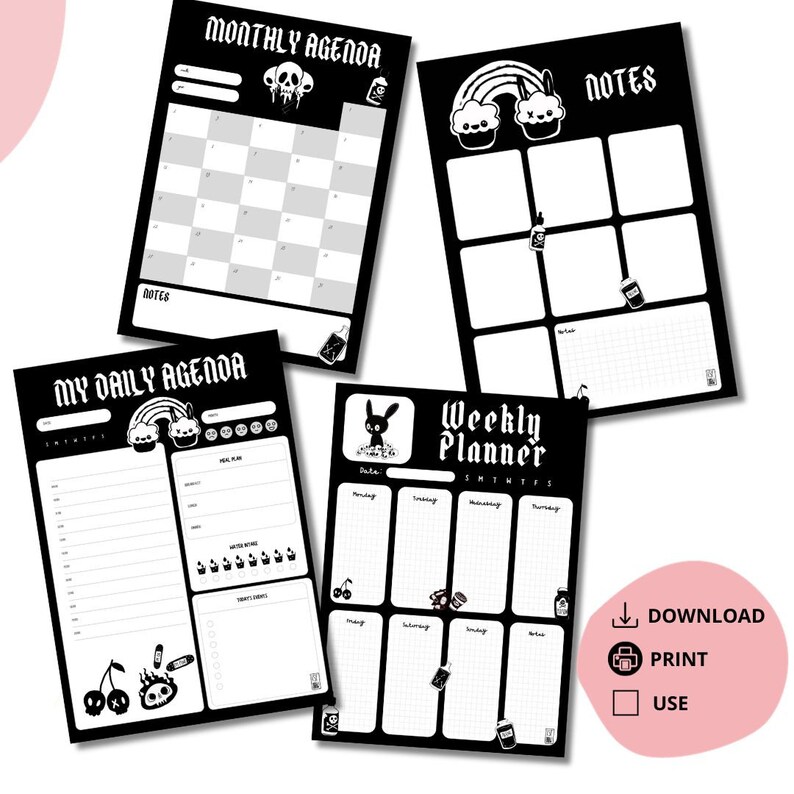 Creepy Cute Black Pages Kawaii Pastel Goth Weekly Planner Monthly ...