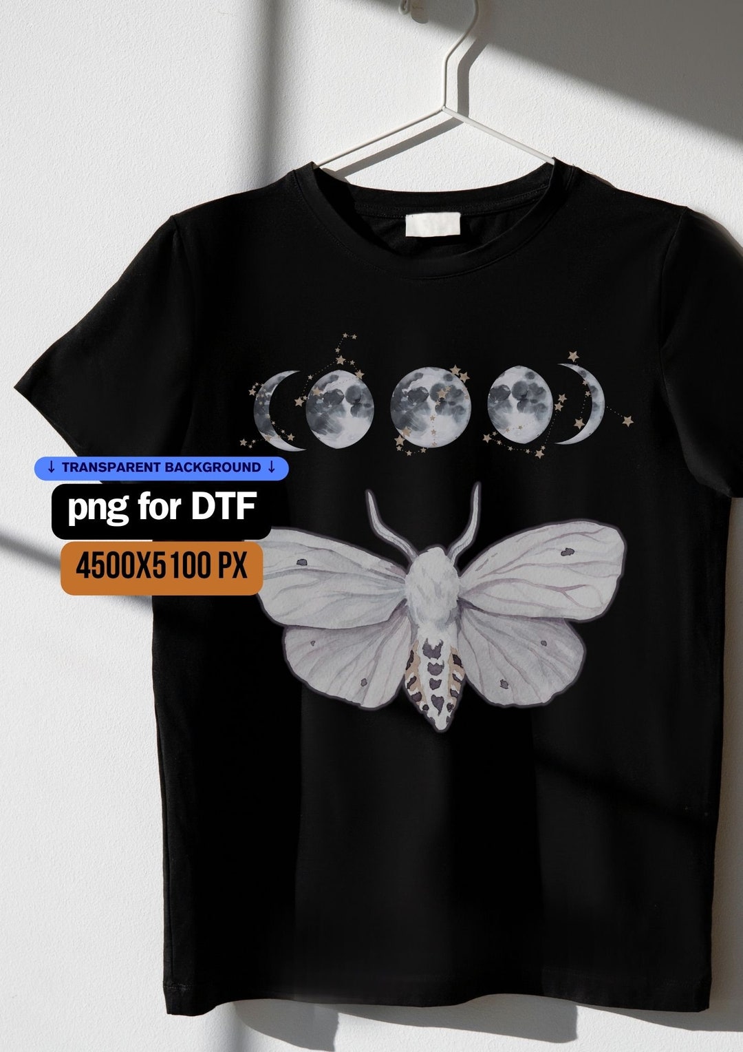 Blue Moon Moth Png for DTF, Moon Phases Png Designs for Shirt, Moon Png ...