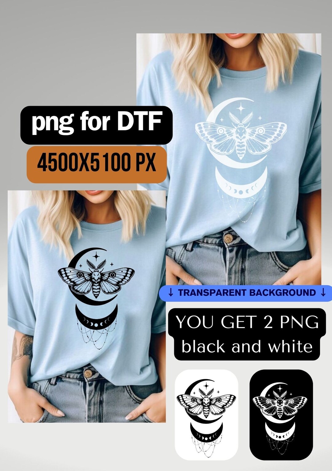 Moon Moth Png Design for DTF and Sublimate, Moon Phases Png, Night Moon ...
