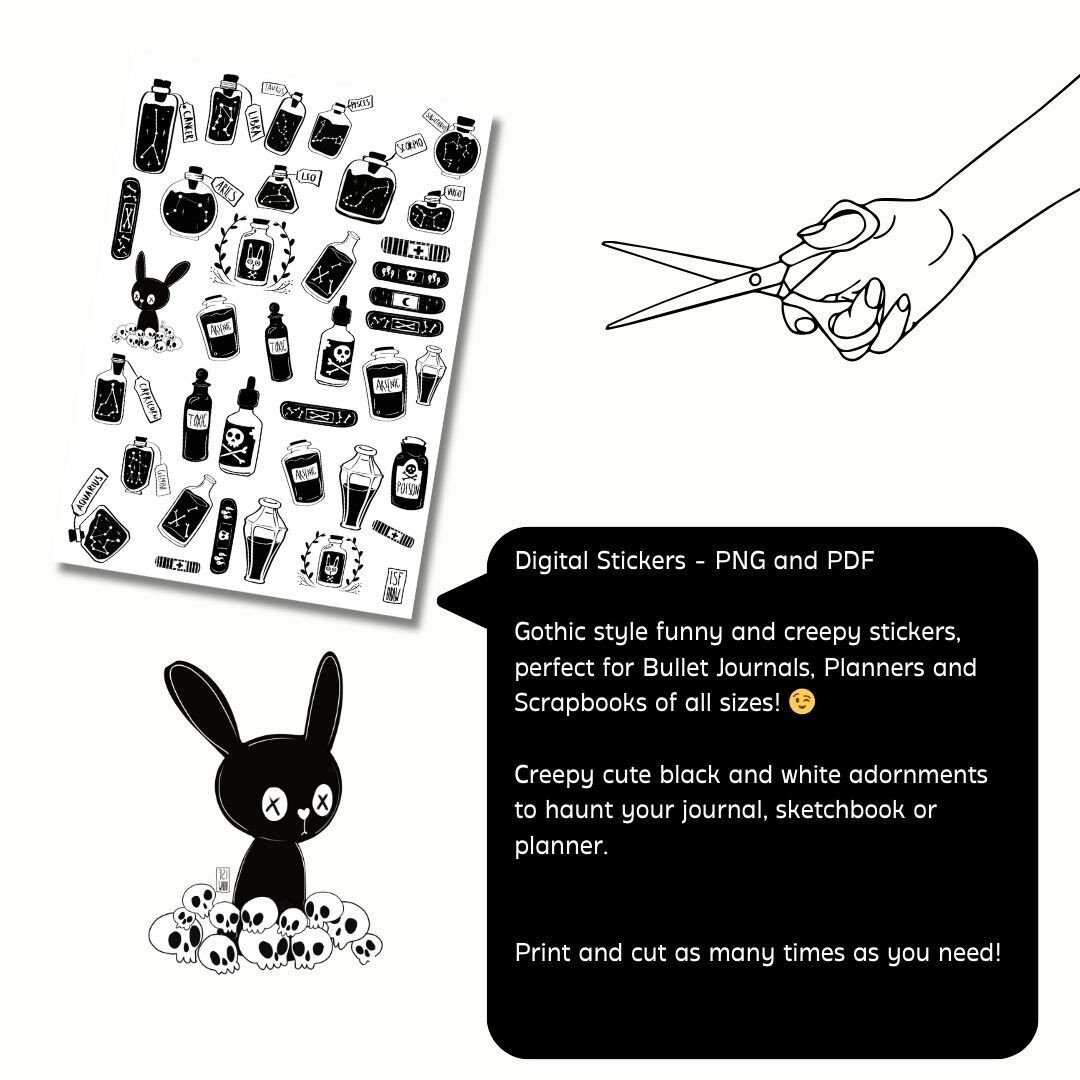 Creepy Cute Stickers Bundle Printable Plaster Stickers Dark Academia ...