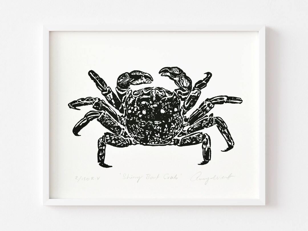 Shiny Bait Crab | 6 X 8in | Linocut | Linoprint | Home Decor | Wall Art ...