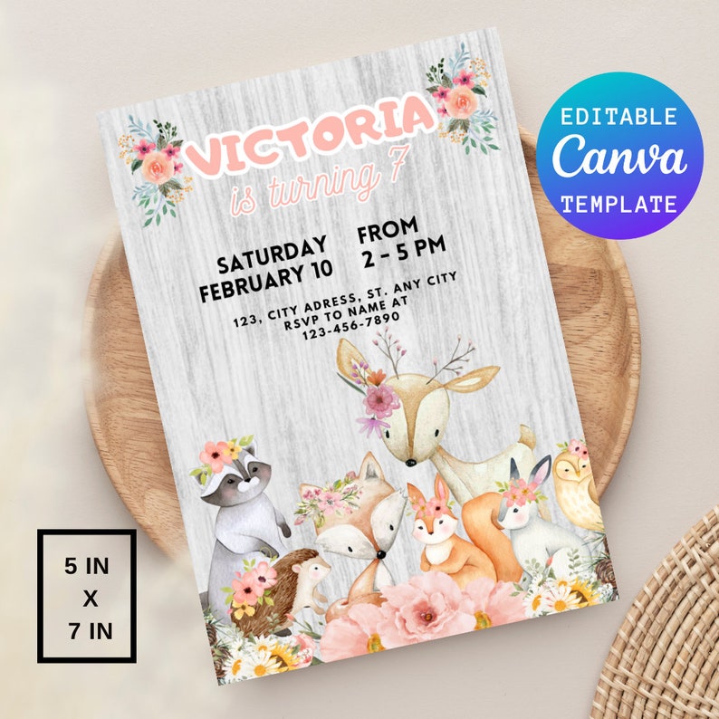 Editable Woodland Animals Birthday Invitation Template / Editable in ...