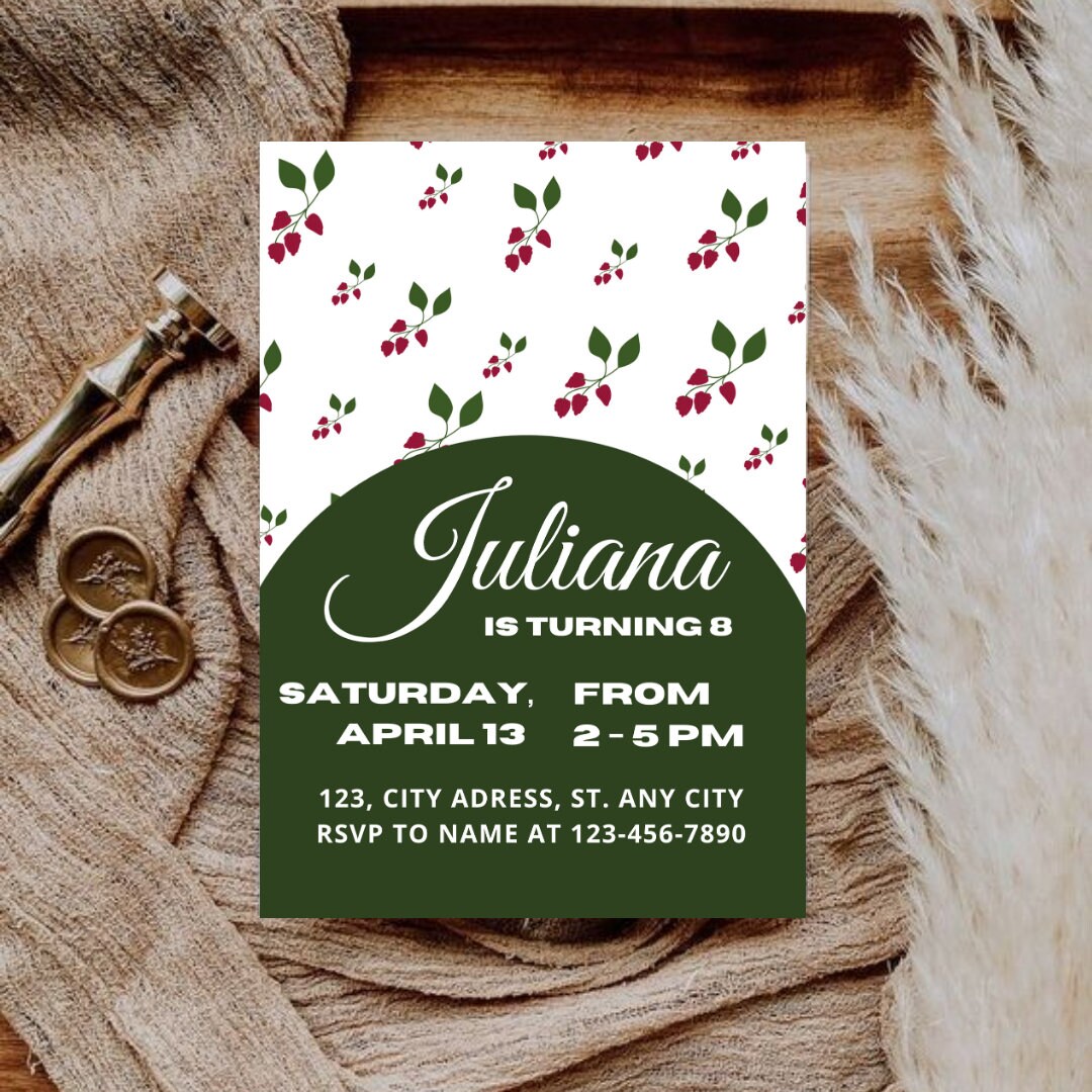 Editable Raspberries Birthday Invitation Template / Editable in Canva ...