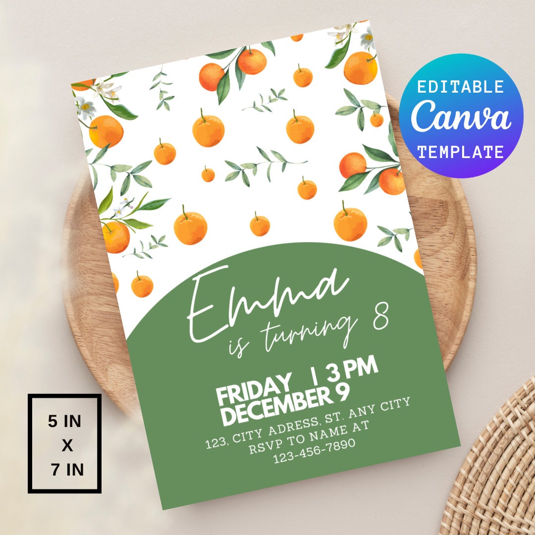 Editable Orange Birthday Invitation Template / Editable in Canva ...